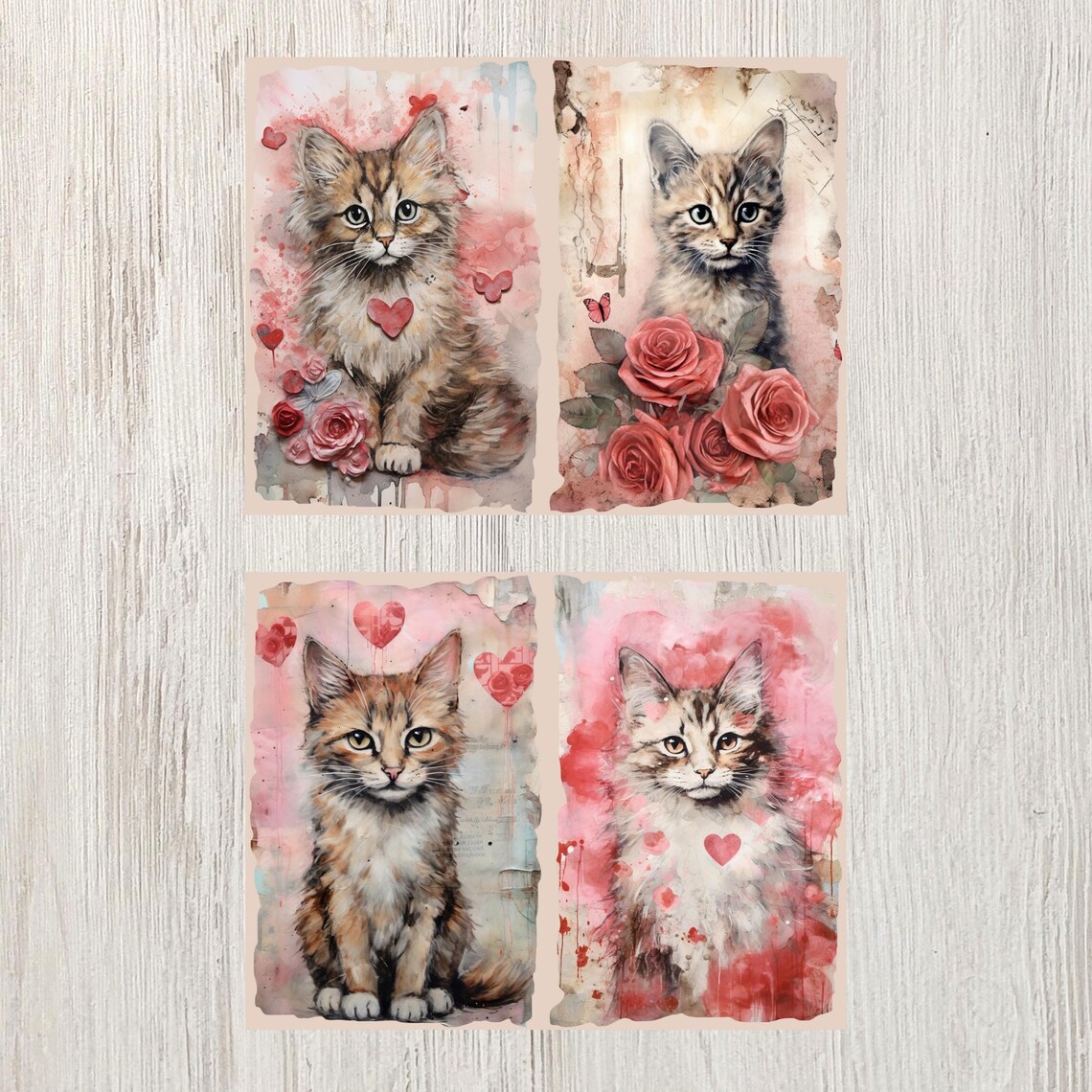 Valentines Cat Junk Journal Printable Page Animal Scrapbook Paper Kit ...