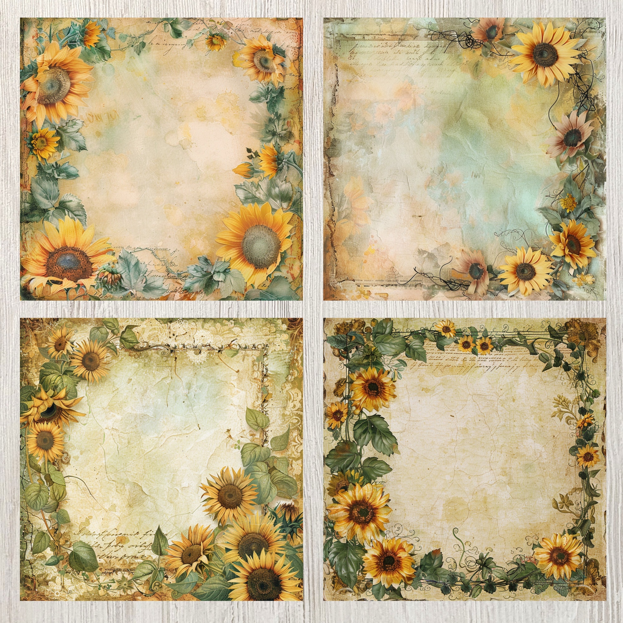 Sunflower Border Printable Digital Paper Pack Background Card Making ...