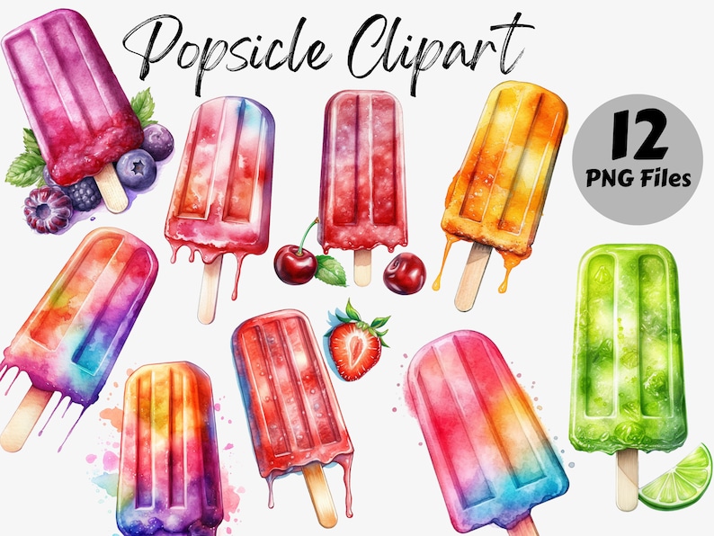 Watercolor Popsicle Clipart Bundle | Popsicle PNG | Popsicle Graphics ...