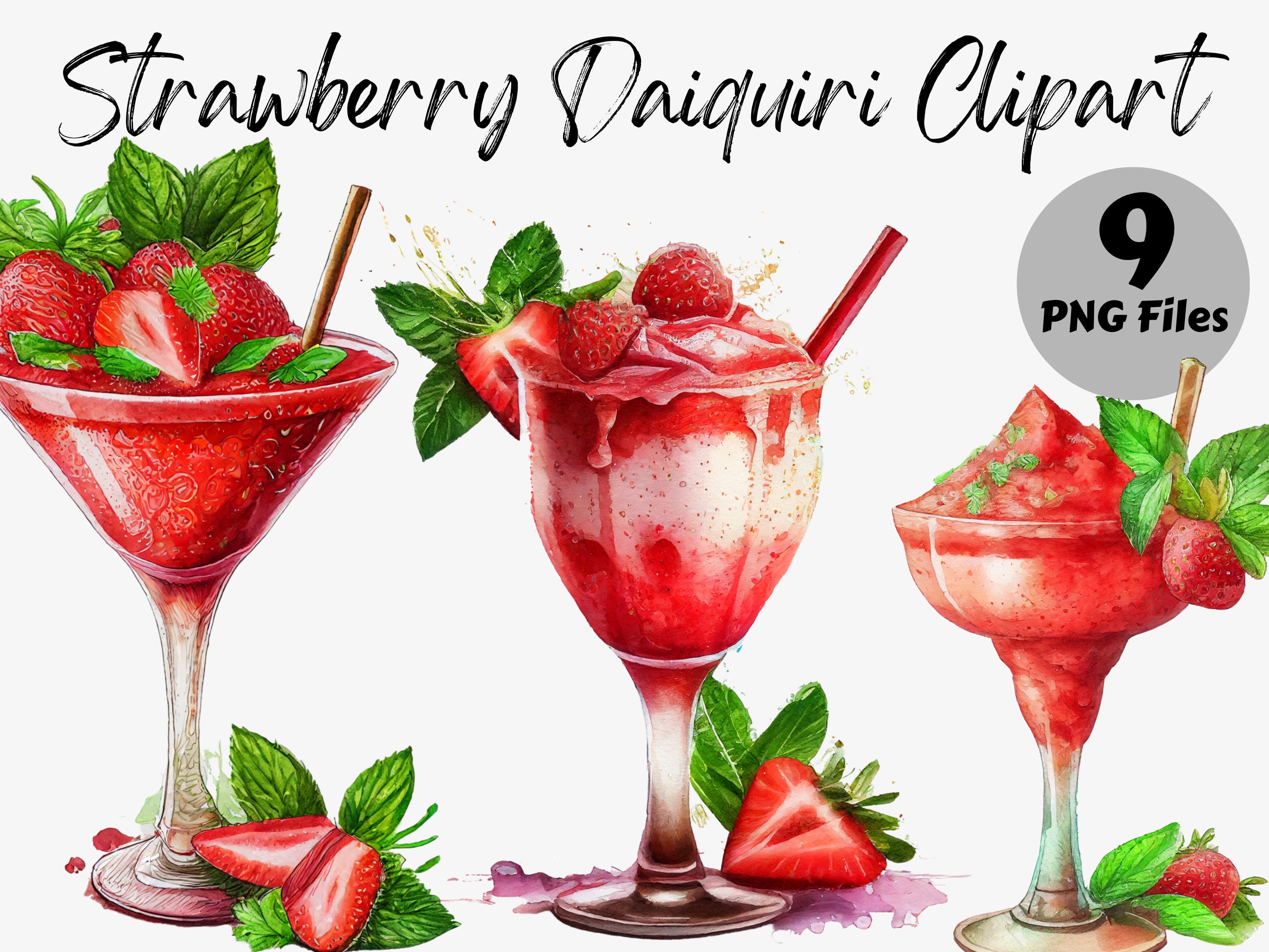 Watercolor Strawberry Daiquiri Clipart Bundle Cocktail Digital Images ...
