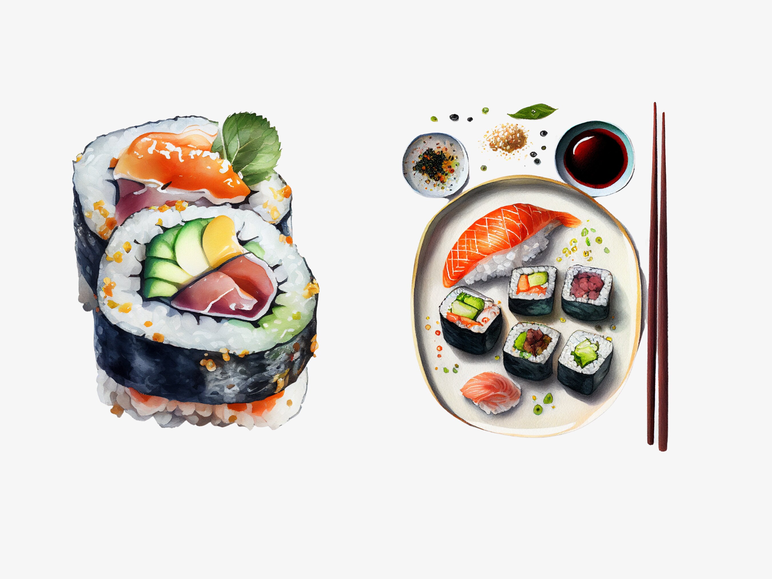 Watercolor Sushi Clipart Bundle Sushi Digital Images Sushi Graphics ...