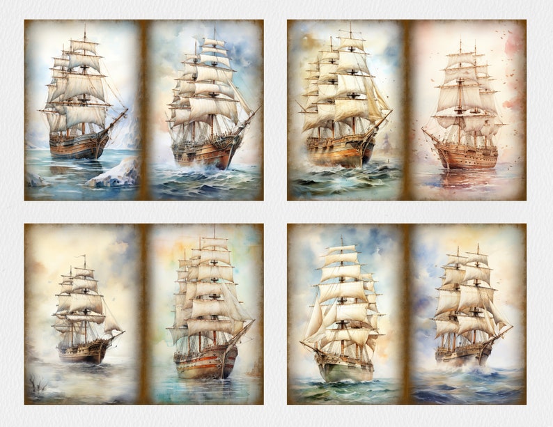 Vintage Ship Junk Journal Pages Digital Scrapbook Paper Kit Printable ...