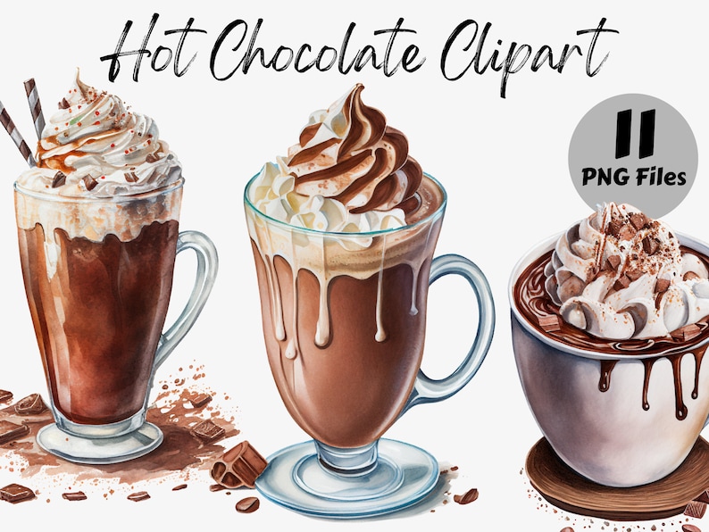 Watercolor Hot Chocolate Clipart Bundle Hot Chocolate - Etsy