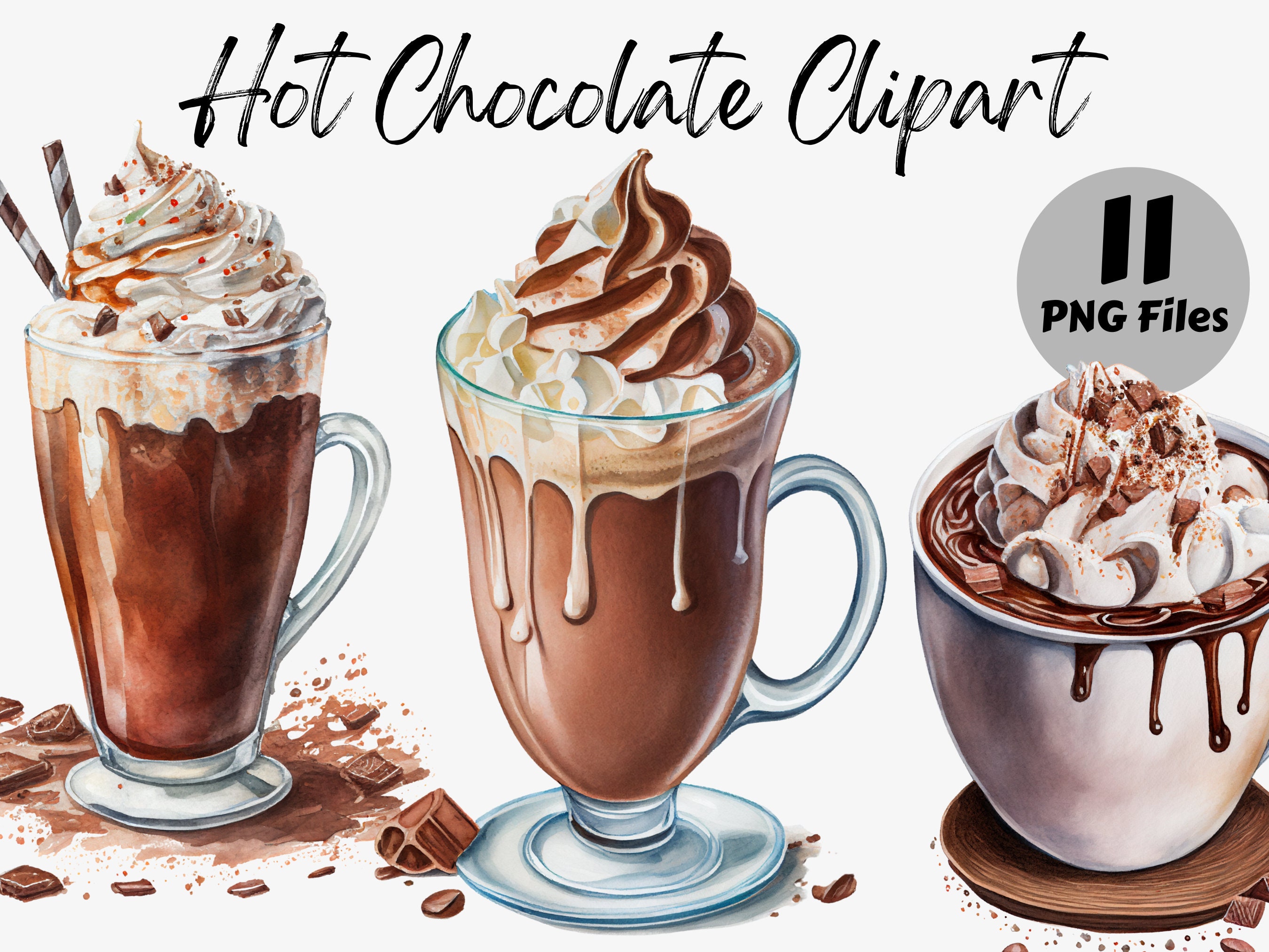 Watercolor Hot Chocolate Clipart Bundle Hot Chocolate - Etsy