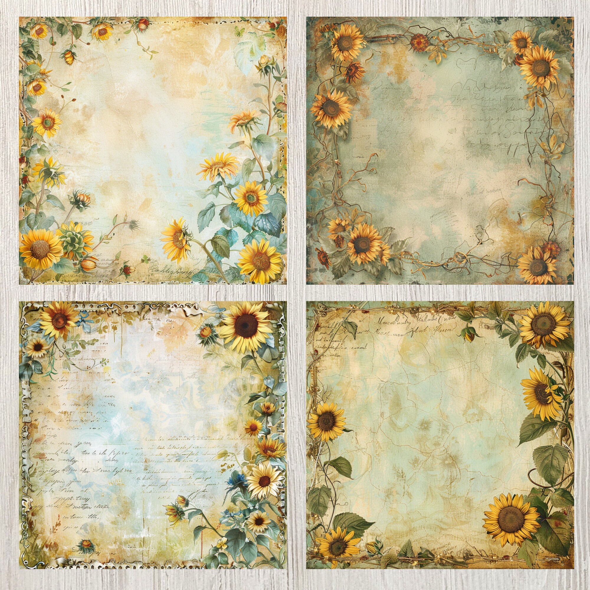 Sunflower Border Printable Digital Paper Pack Background Card Making ...