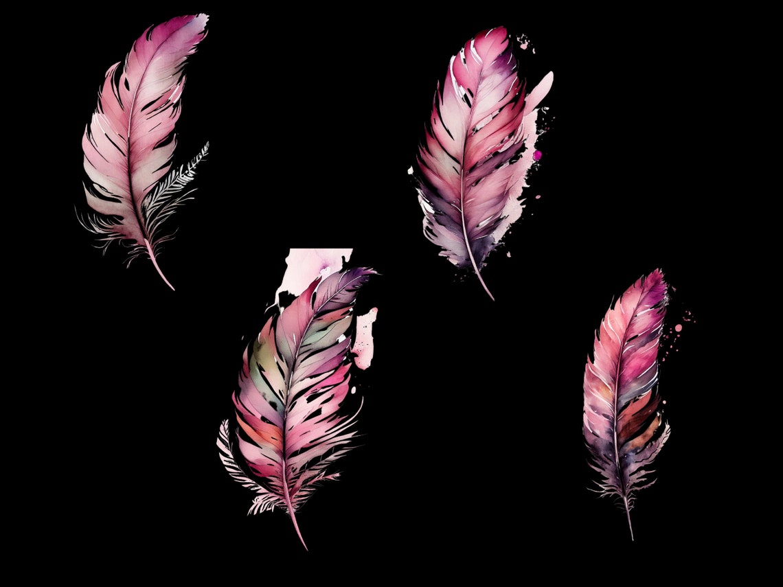 Watercolor Pink Feather Clipart Bundle Feather Digital Images Pink ...