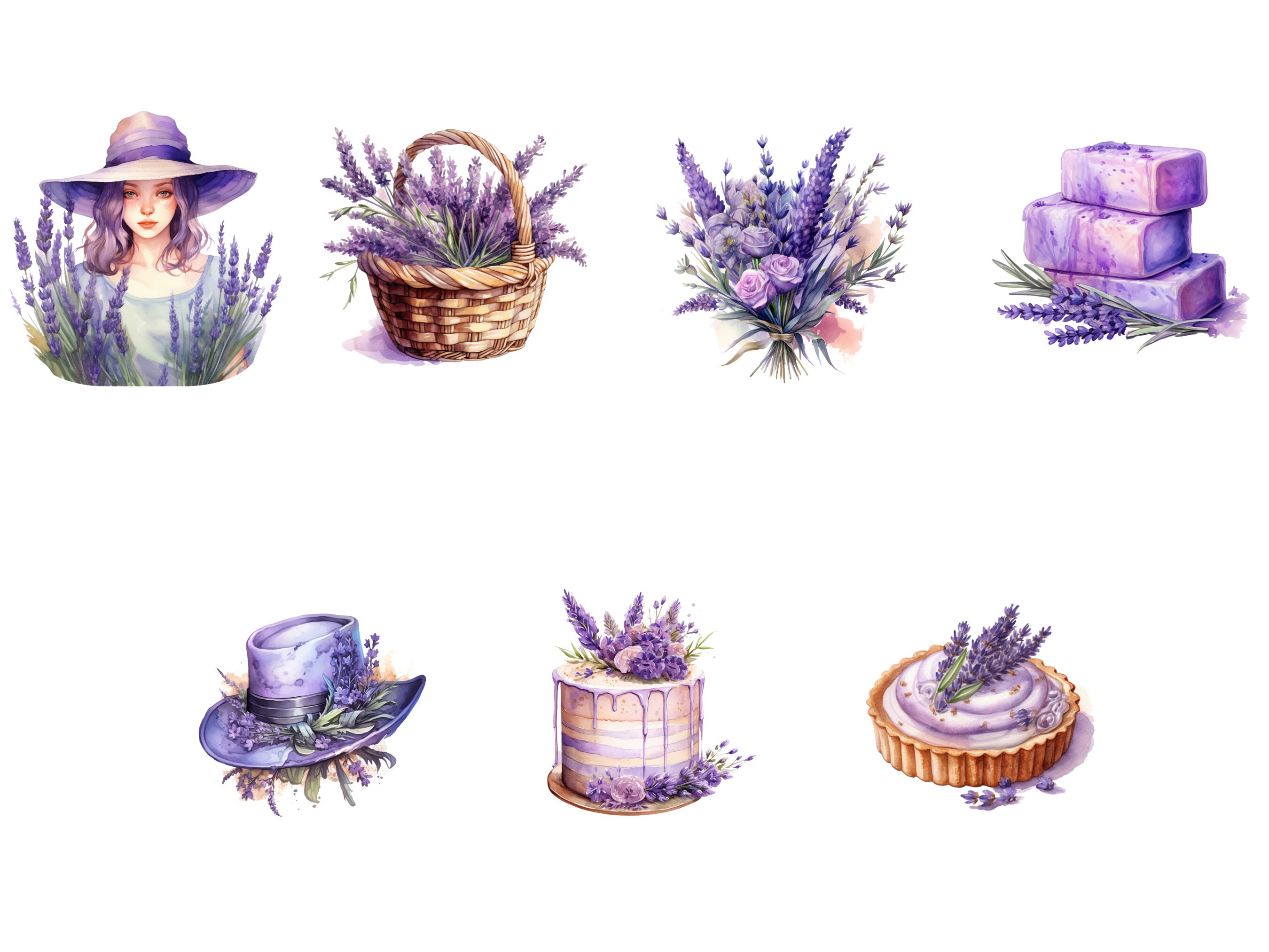 Watercolor Lavender Clipart Bundle Watercolor Lavender Graphics ...