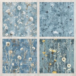 Blue Floral Digital Printable Paper Seamless Faded Shabby Chic Digital ...