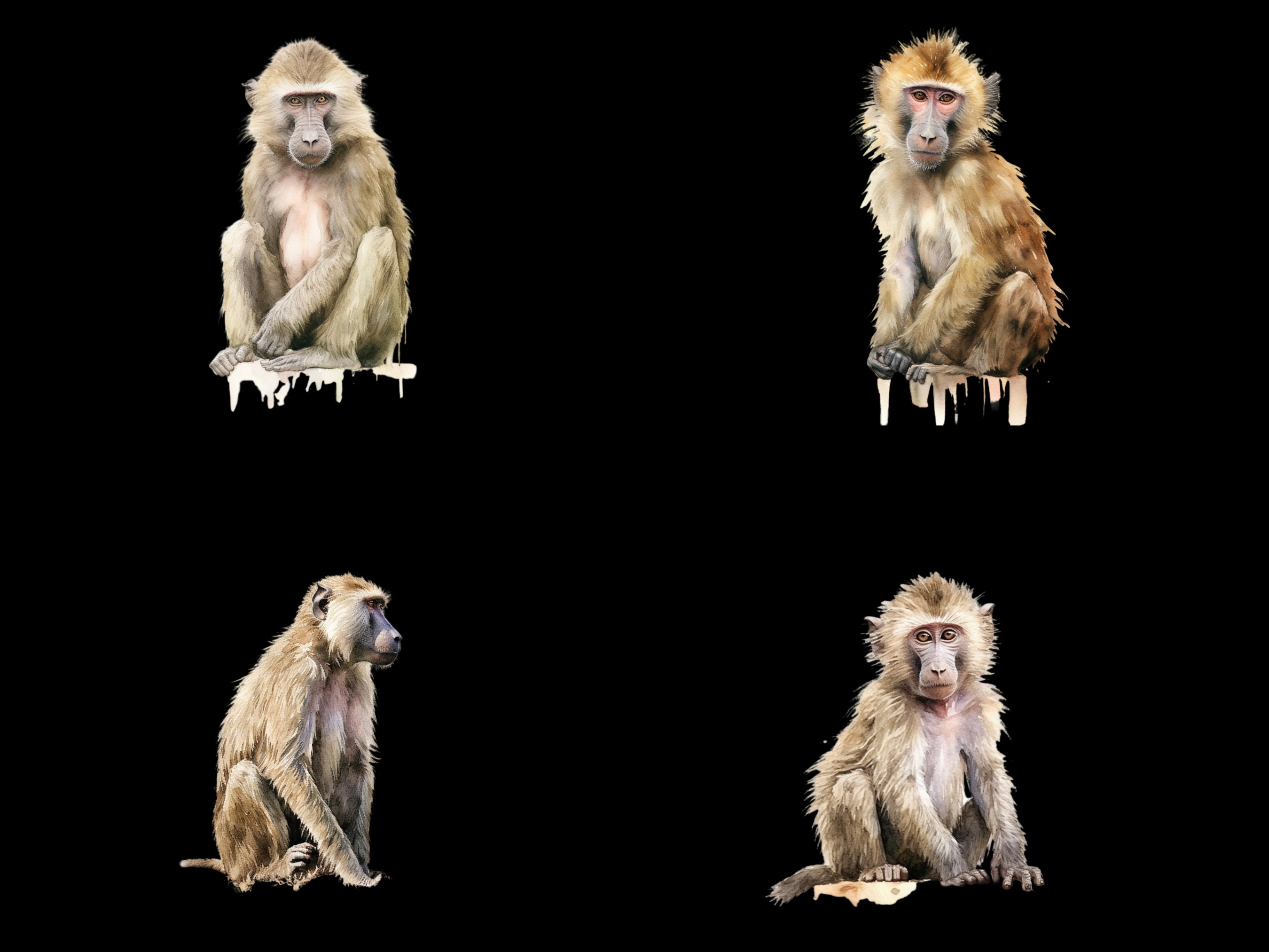 Watercolor Baboon Clipart Baboon PNG Digital Download - Etsy
