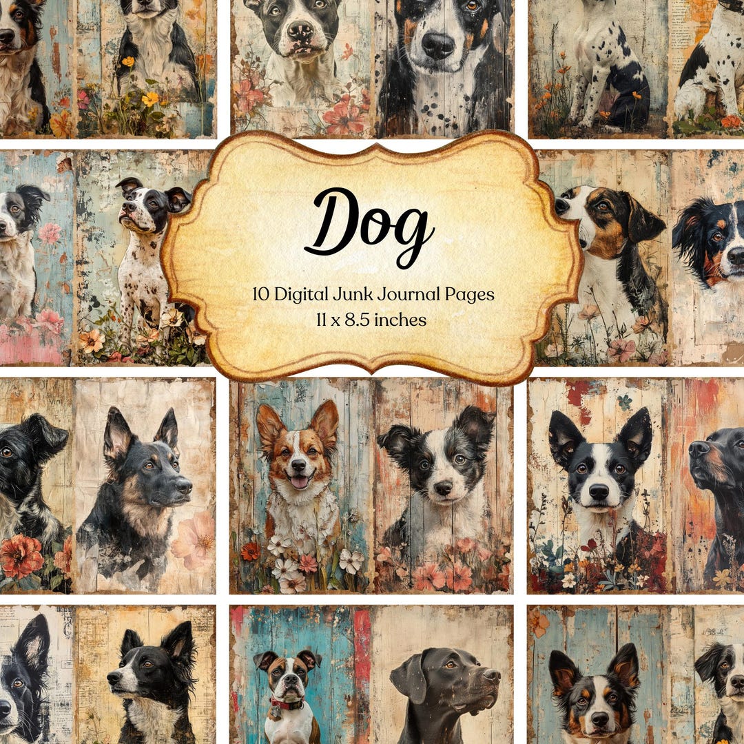 Dog Junk Journal Page Bundle Printable Pet Scrapbooking Paper Animal ...