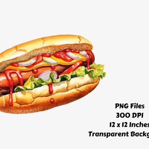 Watercolor American Hotdog Clipart Bundle | Hotdog PNG | Fast Food ...