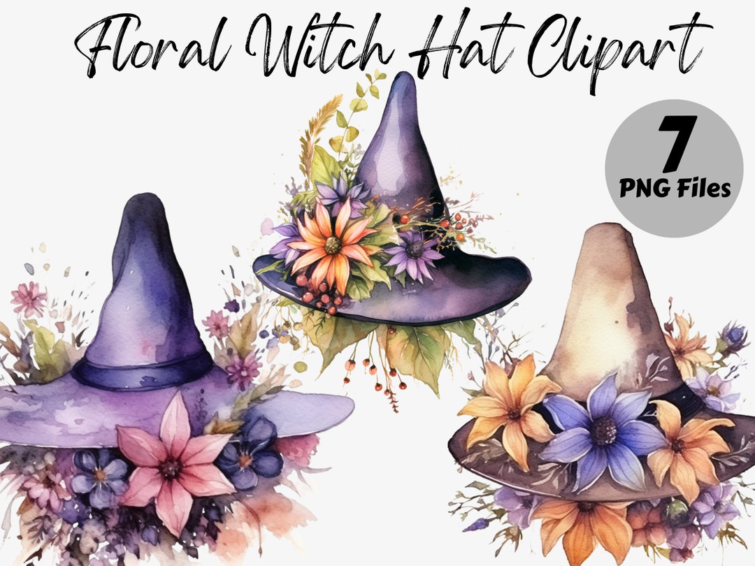 Watercolor Floral Witches Hat Clipart Bundle | Floral Digital Images ...