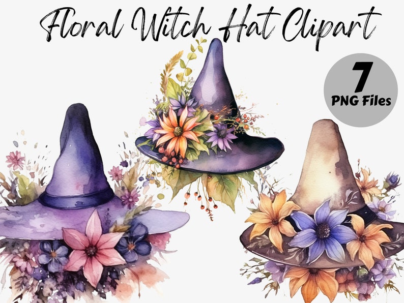 Watercolor Floral Witches Hat Clipart Bundle Floral Digital Images ...