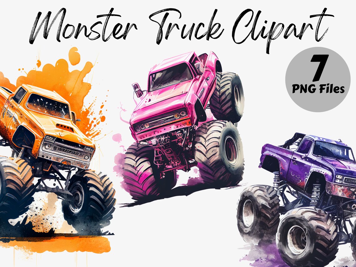 Watercolor Monster Truck Clipart Bundle Monster Truck Digital Images ...