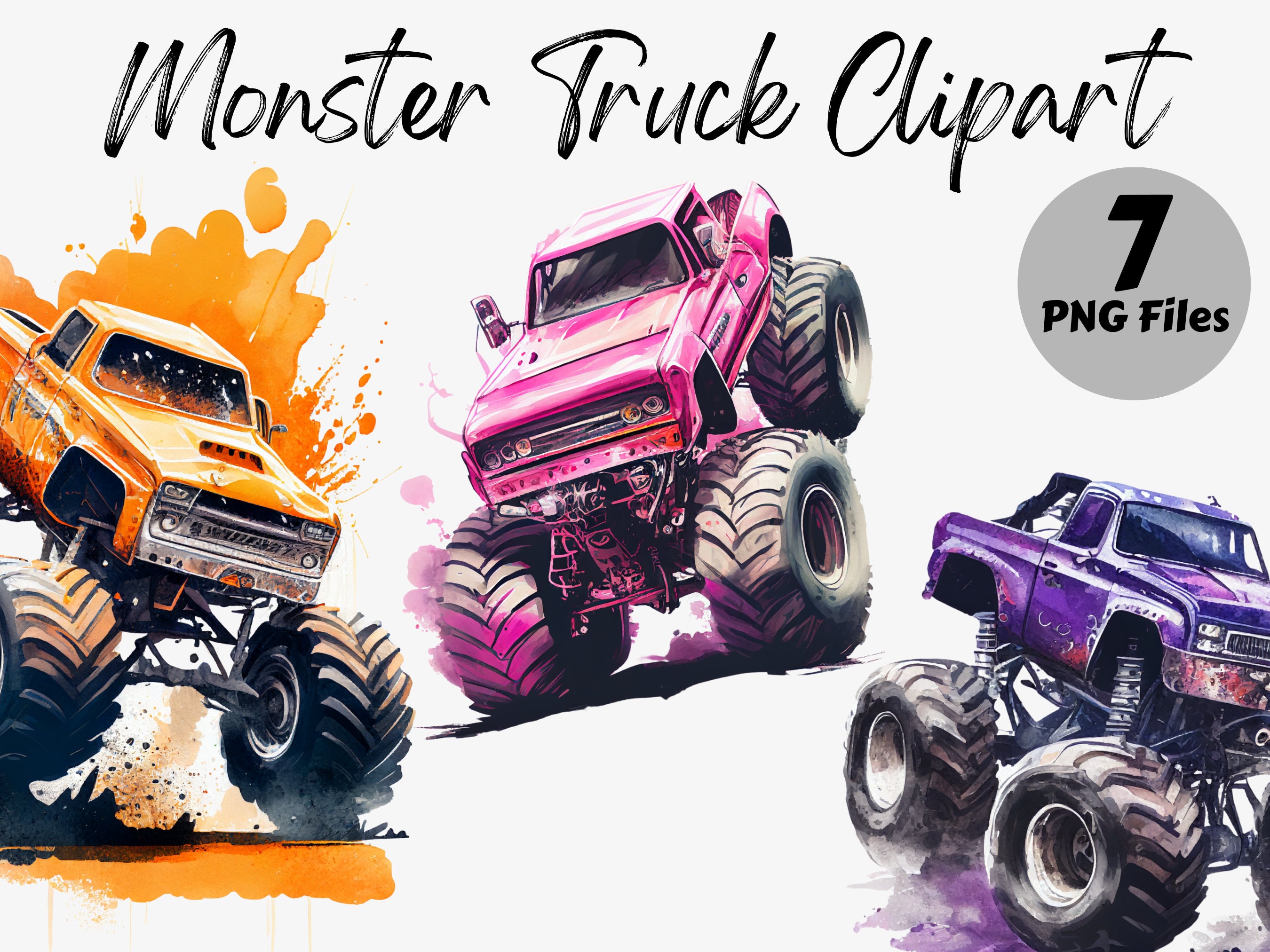 Watercolor Monster Truck Clipart Bundle Monster Truck Digital Images ...