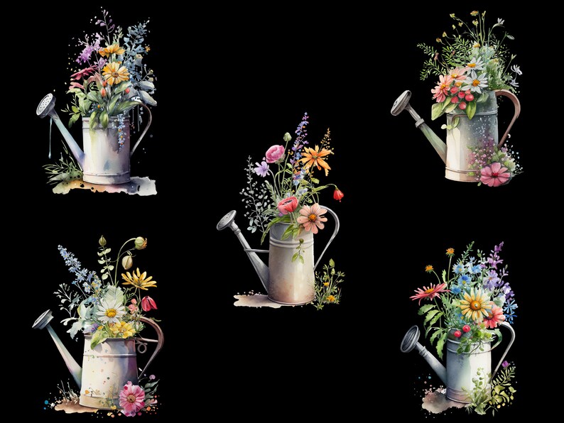 Watercolor Floral Watering Can Clipart Bundle Floral Watering Can ...