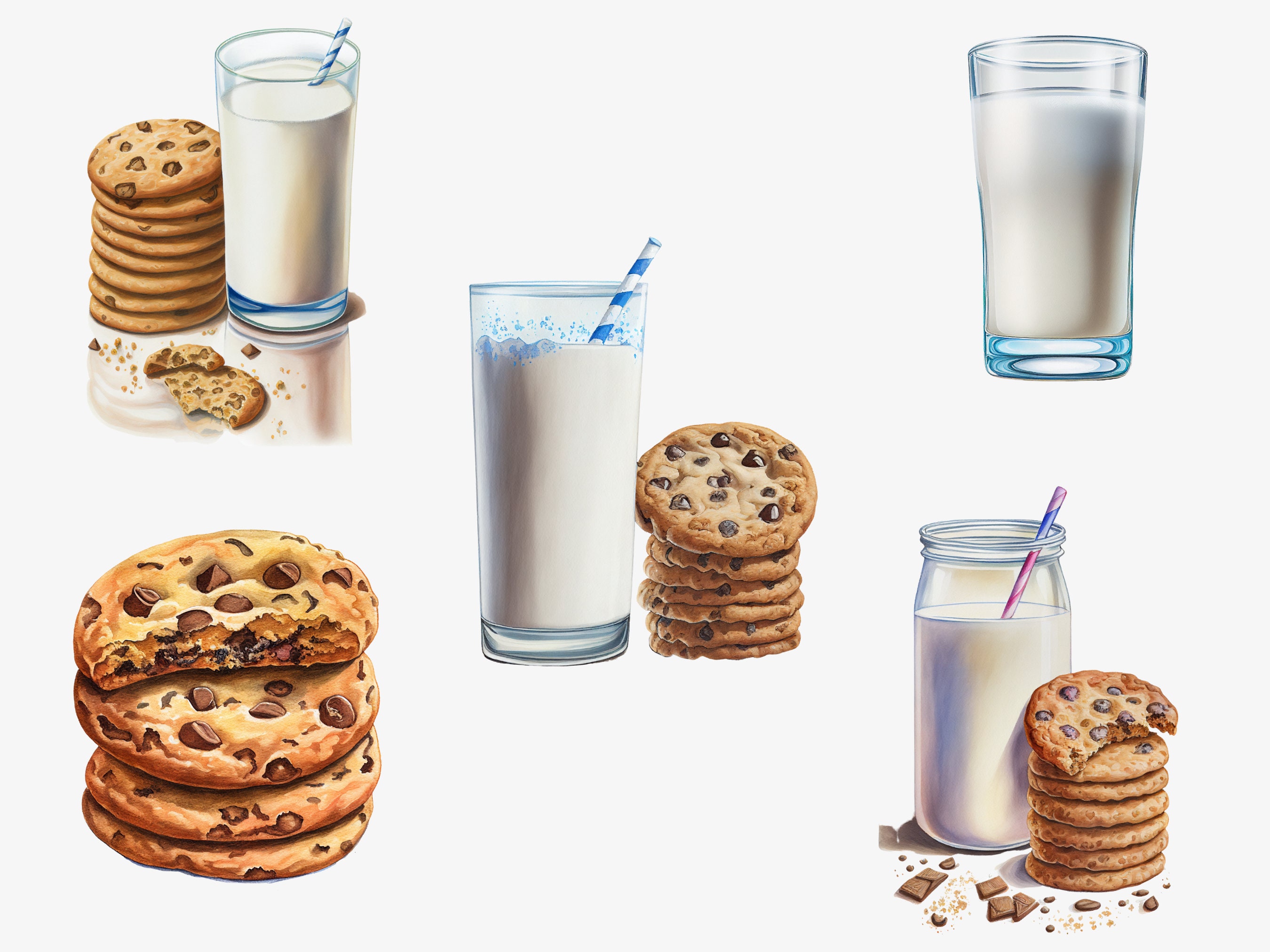 Watercolor Milk and Cookies Clipart Bundle | Milk and Cookies Digital ...