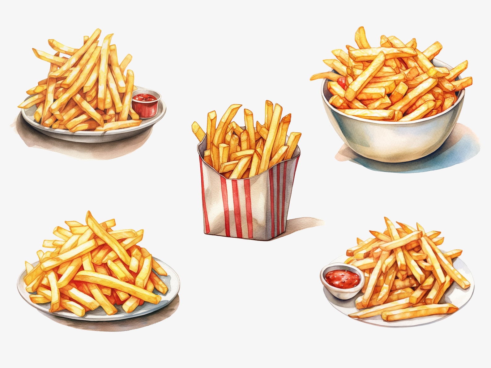 Watercolor French Fries Clipart Bundle French Fries PNG Fast Food Graphics French Fries Graphics ...