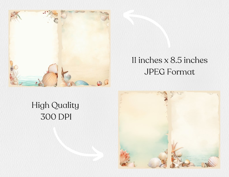 Seashell Junk Journal Pages | Digital Scrapbook Paper Kit | Ocean ...