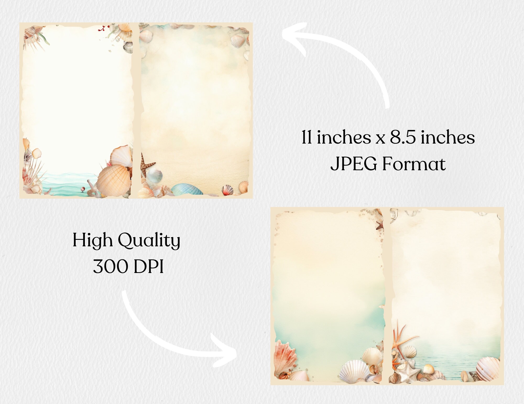 Seashell Junk Journal Pages | Digital Scrapbook Paper Kit | Ocean ...