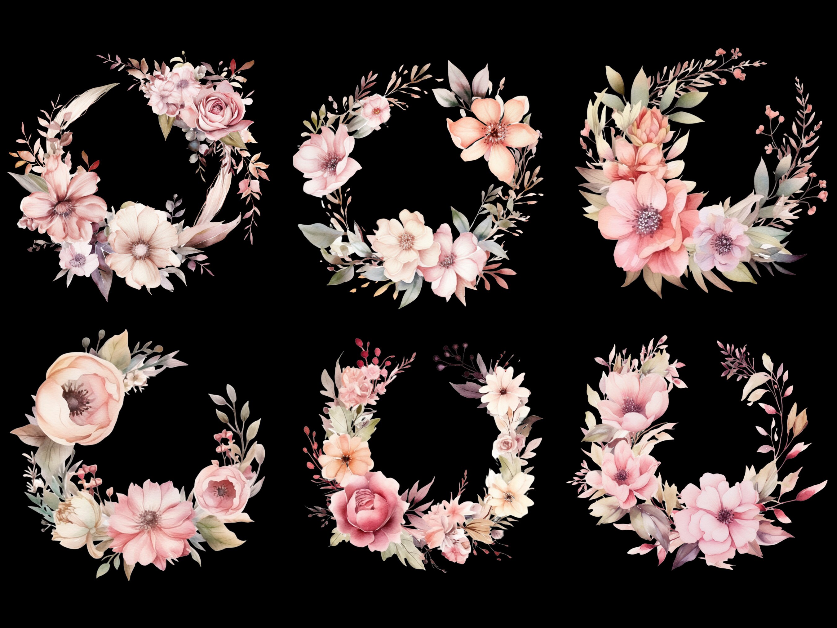 Watercolor Pink Floral Wreath Clipart | Floral Wreath Digital Images ...