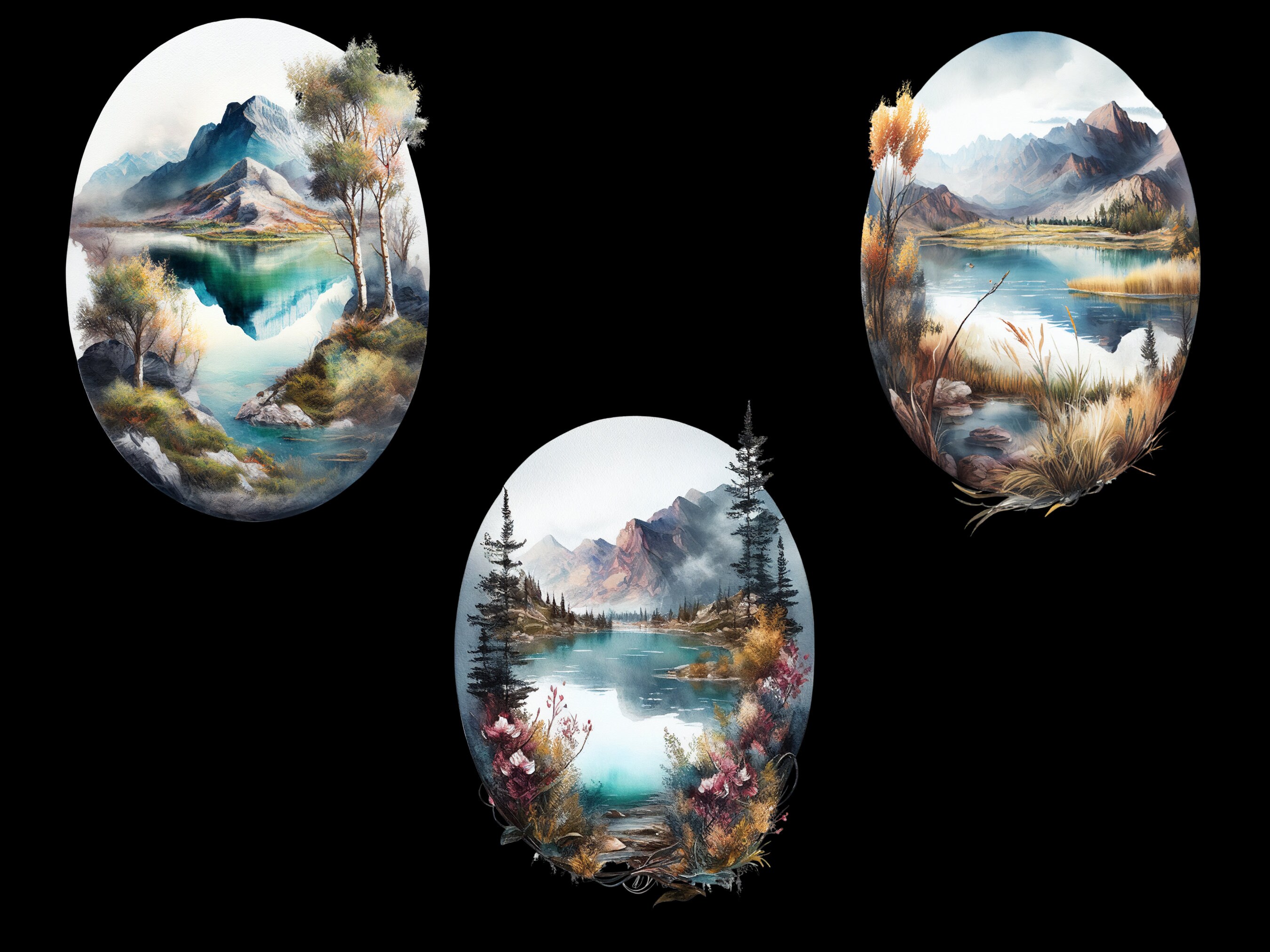 Watercolor Mountain Lakes Clipart Bundle Mountain Lakes Digital Images ...