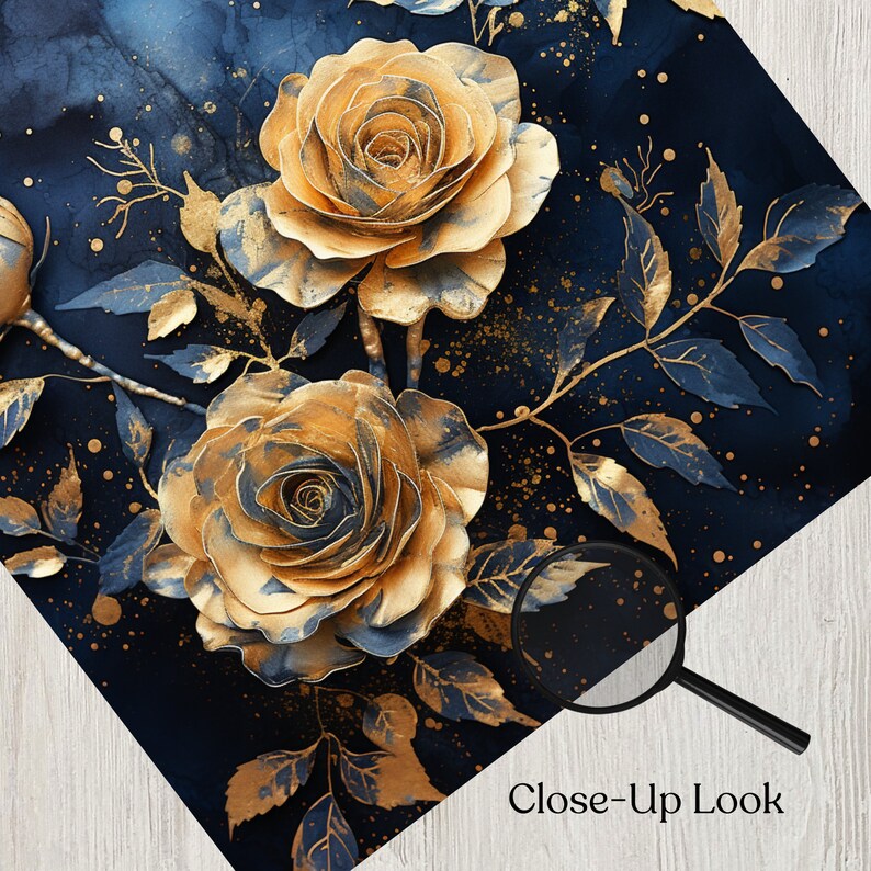 Blue and Gold Rose Printable Digital Paper Pack Background Card Making ...
