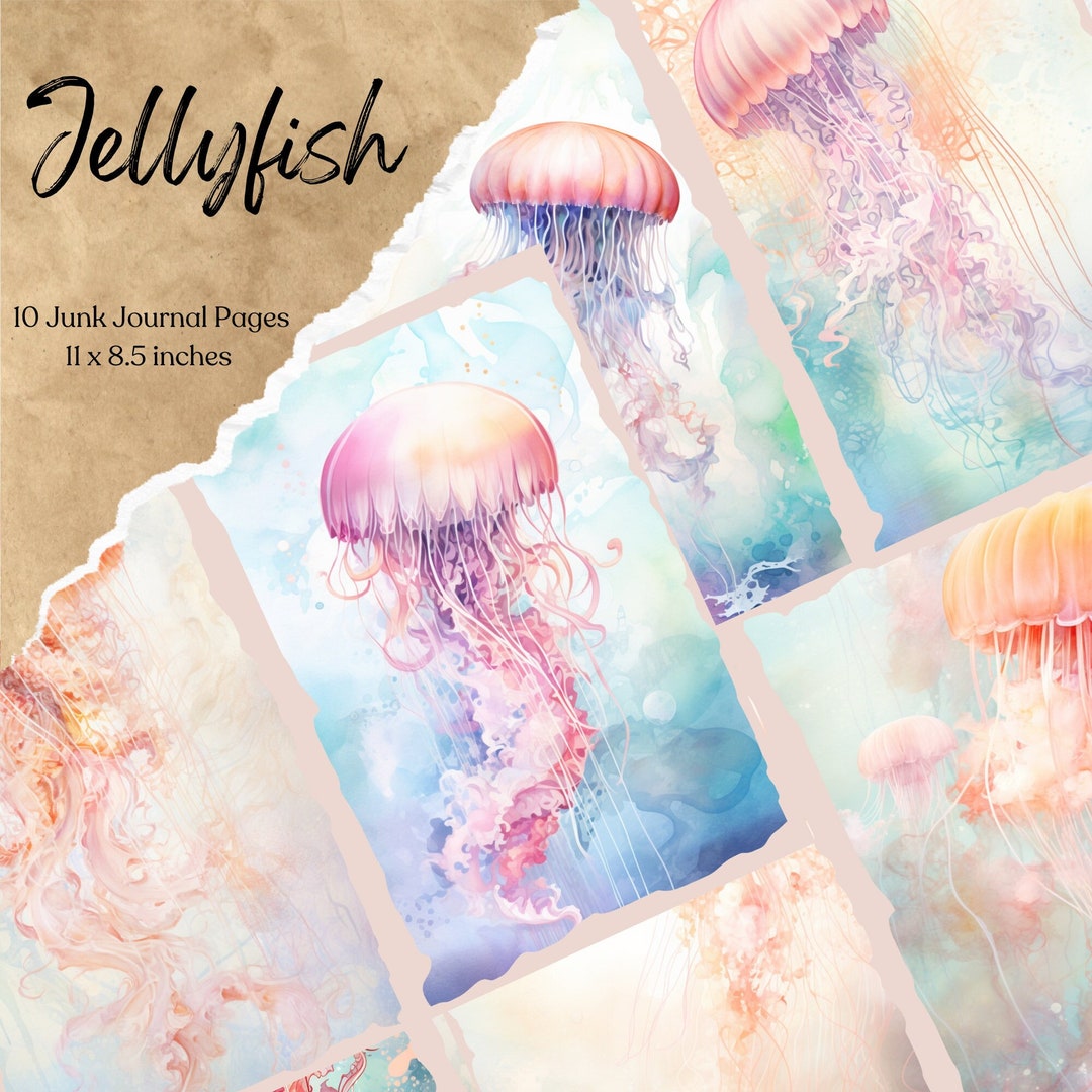 Jellyfish Junk Journal Page Bundle | Digital Collage Sheet | Printable ...