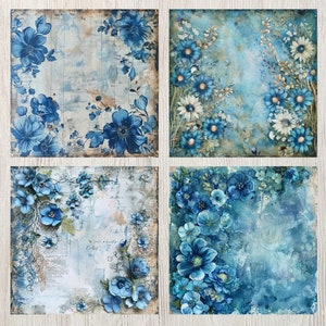 Blue Floral Printable Digital Paper Pack | Flower Background | Card ...