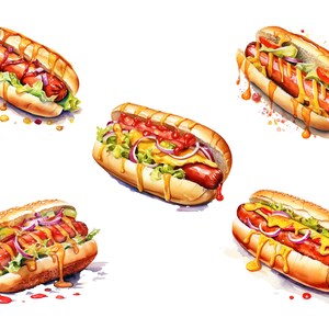 Watercolor American Hotdog Clipart Bundle | Hotdog PNG | Fast Food ...