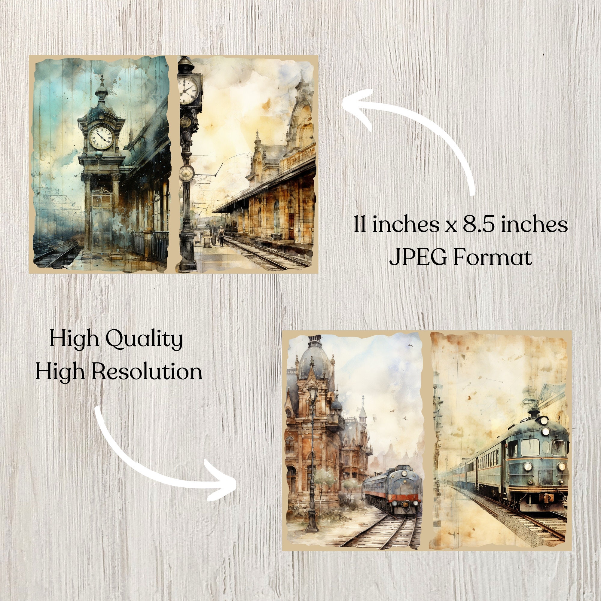 Vintage Train Junk Journal Pages Digital Scrapbook Paper Locomotive ...