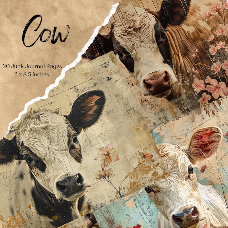 Cow Junk Journal Page Bundle | Farm Animal | Printable Scrapbooking ...