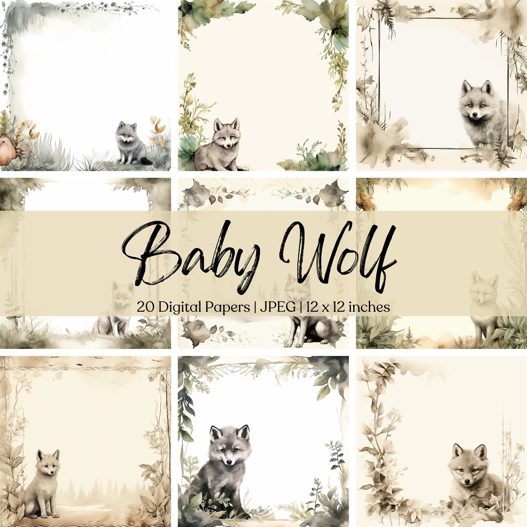 Baby Wolf Printable Paper Woodland Animal Digital Download Watercolor ...