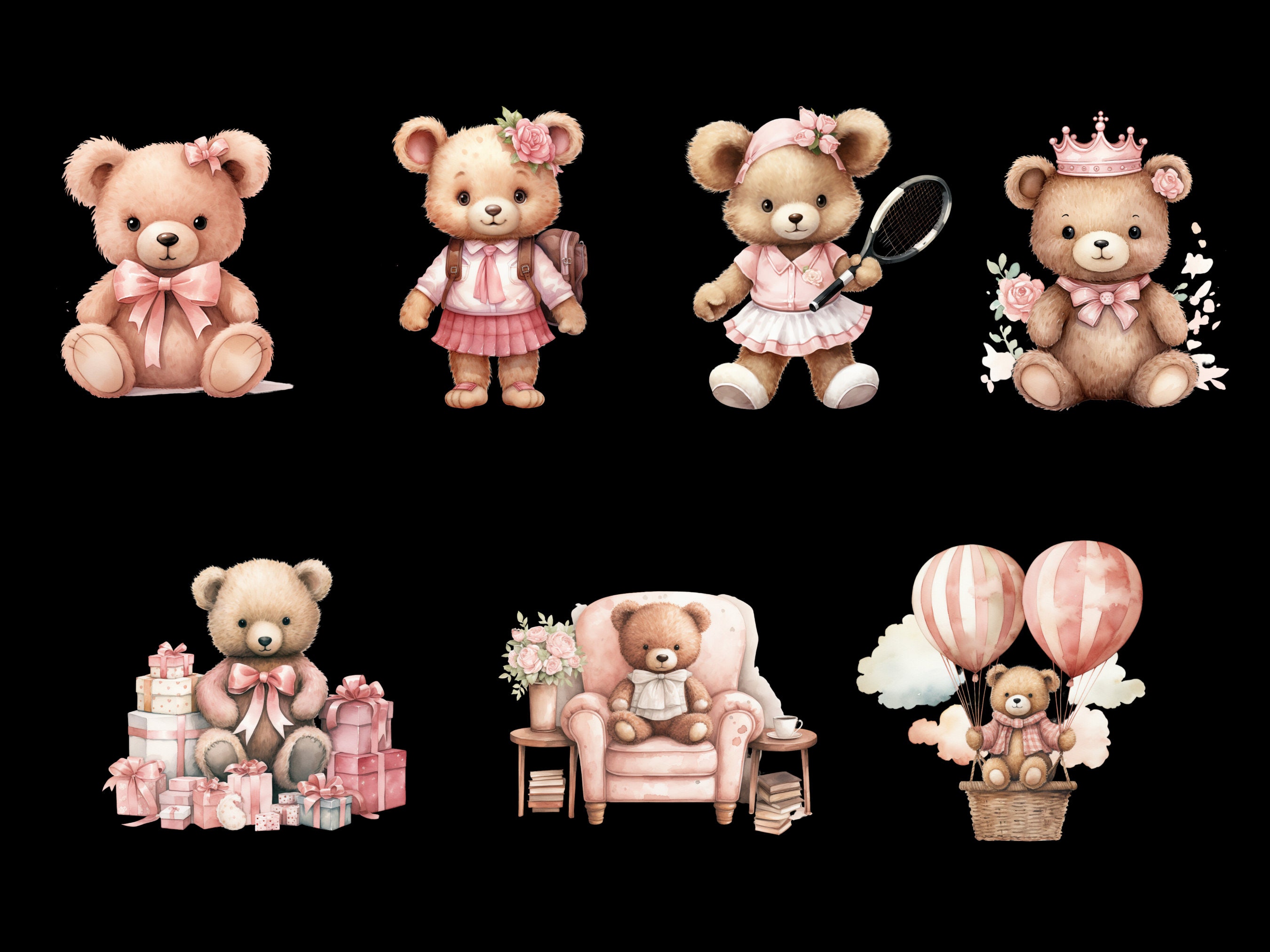 Watercolor Teddy Bear PNG Clipart Bundle Teddy Bear PNG Digital Images ...
