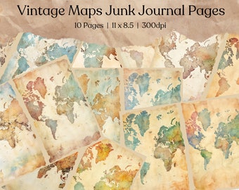 Vintage Map Junk Journal Pages, Printable Antique World Maps, Digital ...