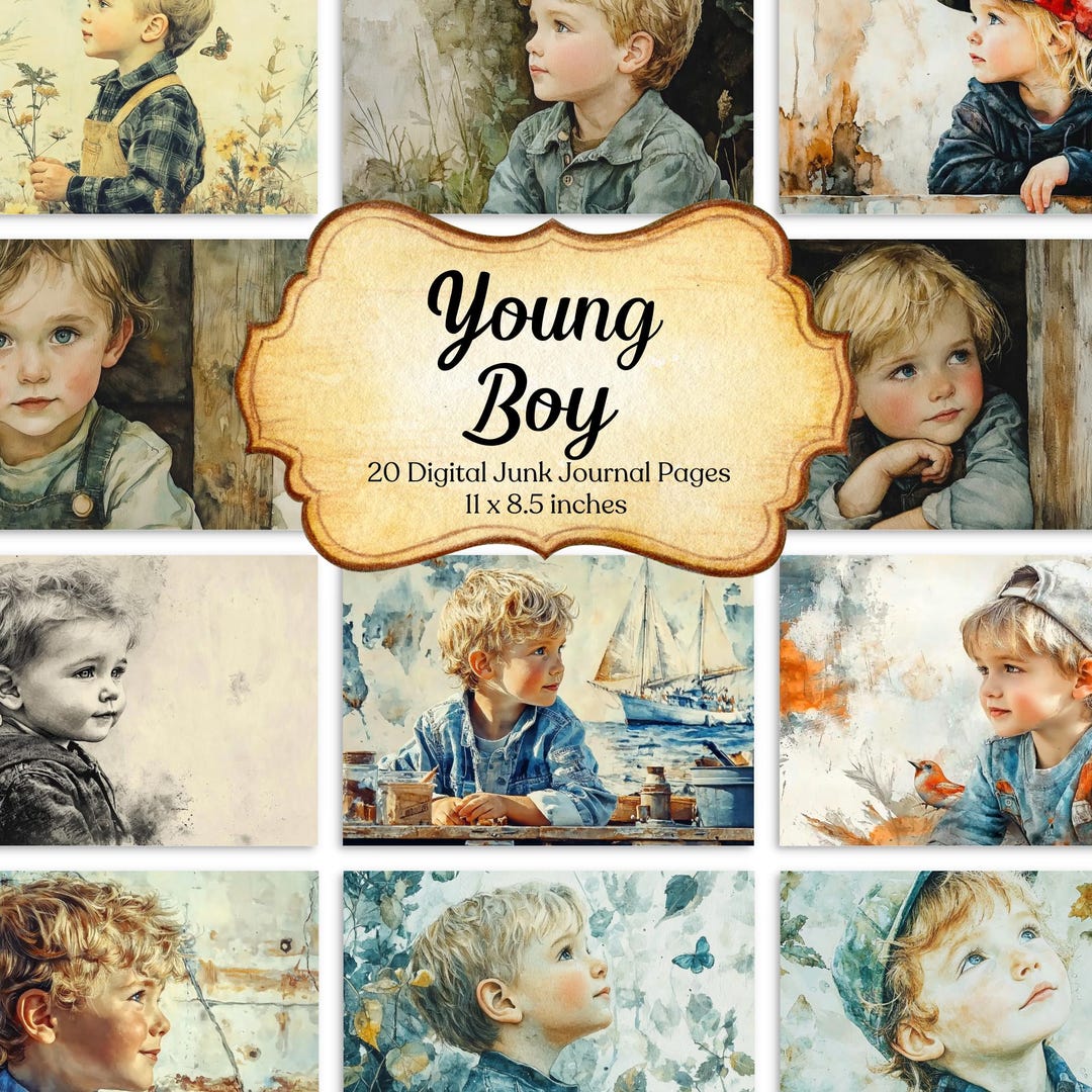 Young Boy Junk Journal Pages | Vintage Boy Printables | Digital ...