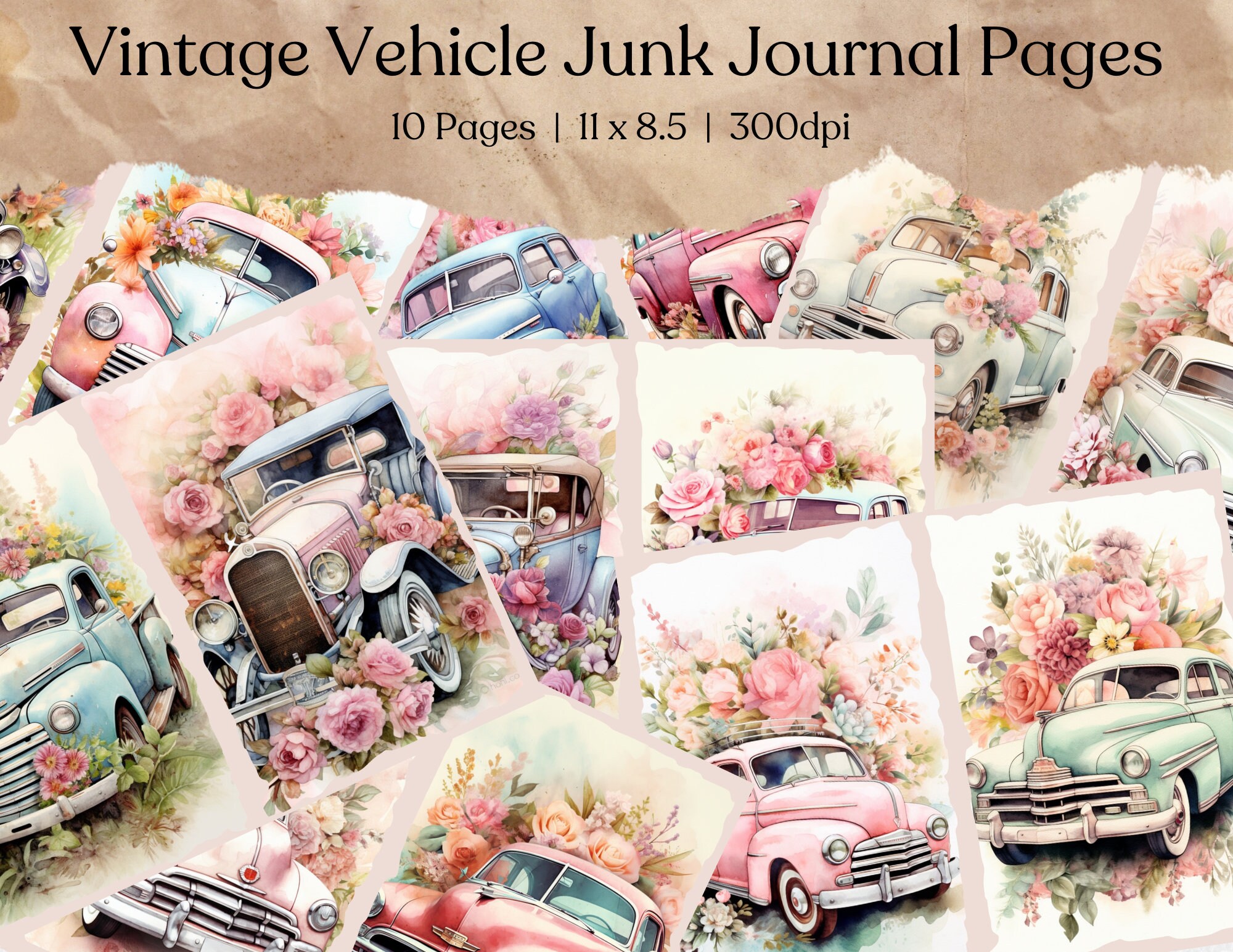 Vintage Vehicle Junk Journal Kit Car Printable Ephemera Journaling ...