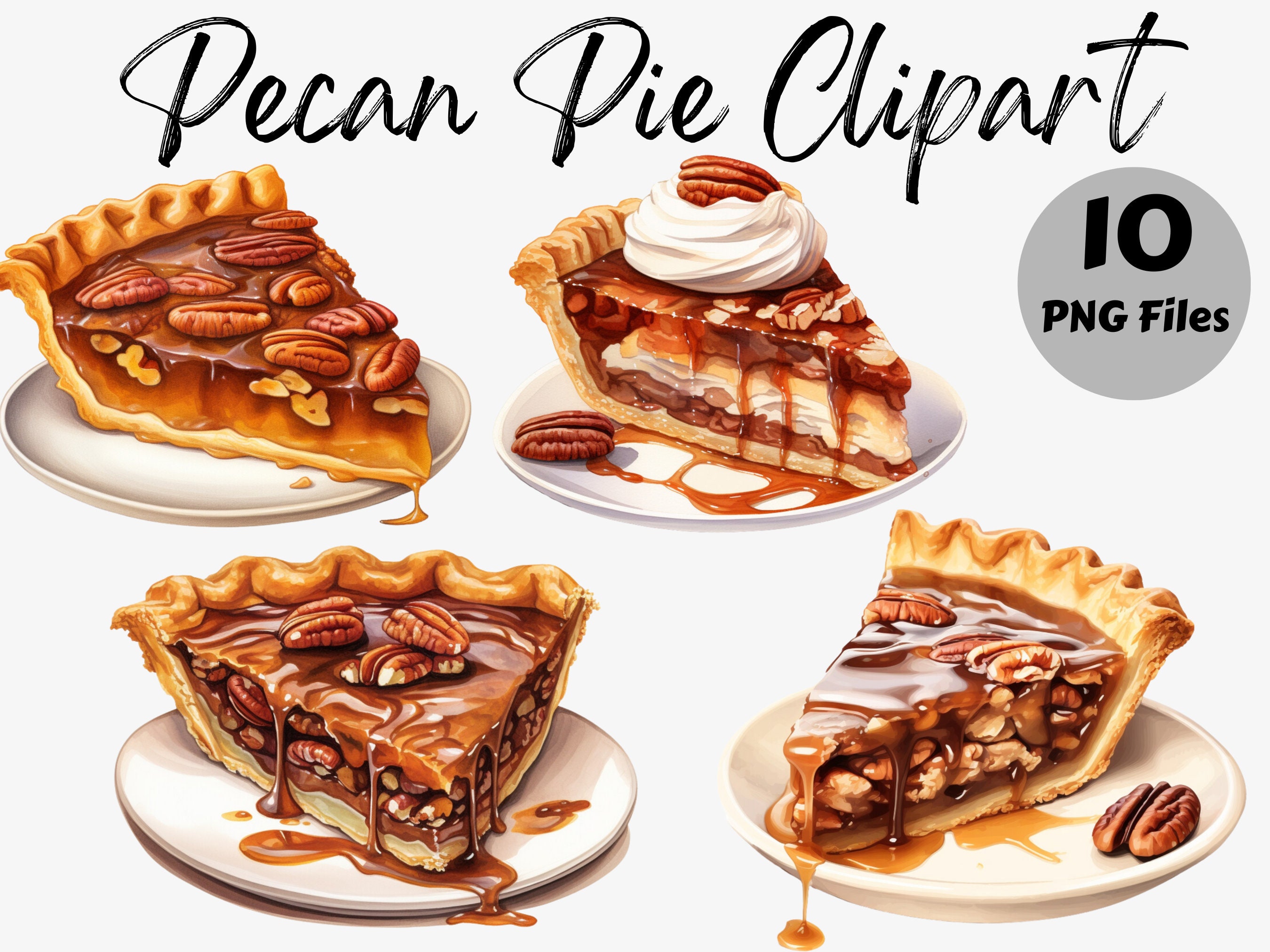 Watercolor Pecan Pie PNG Clipart Bundle Pie PNG Watercolor Pie Pecan ...