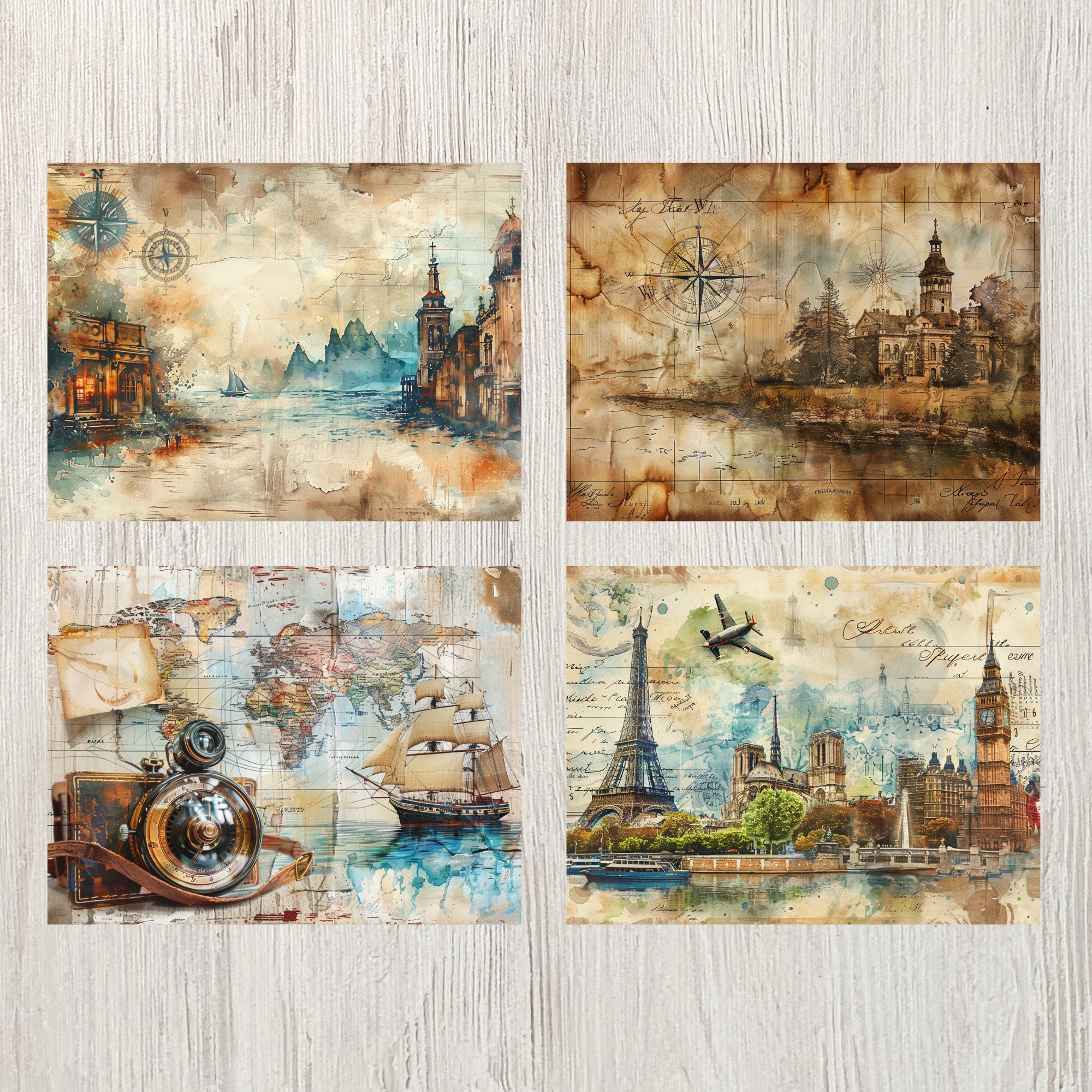 Vintage Travel Junk Journal Pages Digital Floral Ephemera Printable ...
