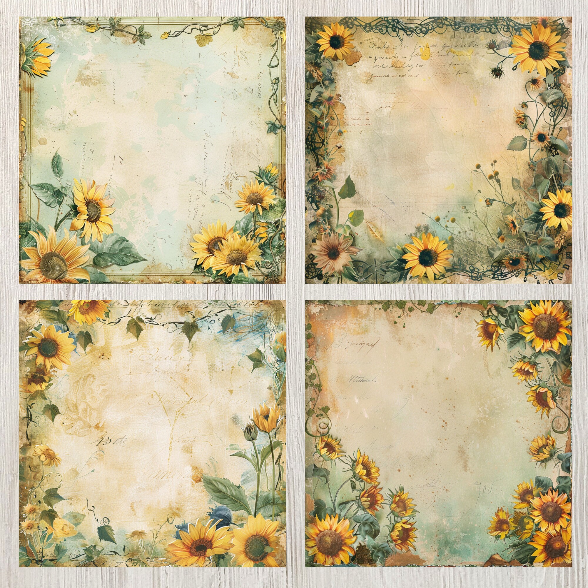 Sunflower Border Printable Digital Paper Pack | Background | Card ...