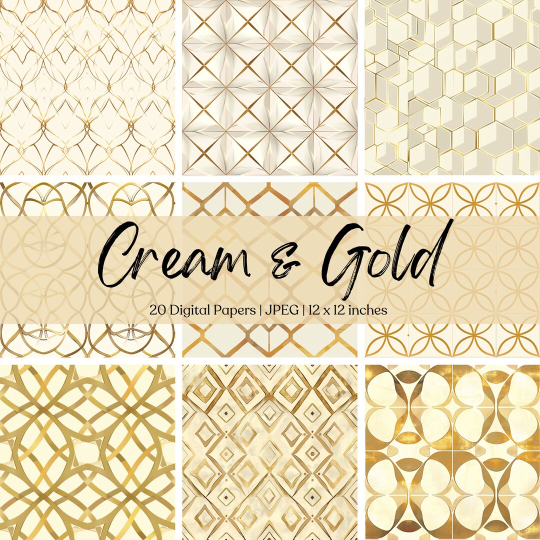 Cream and Gold Printable Digital Paper Pack | Pattern Background | Card ...