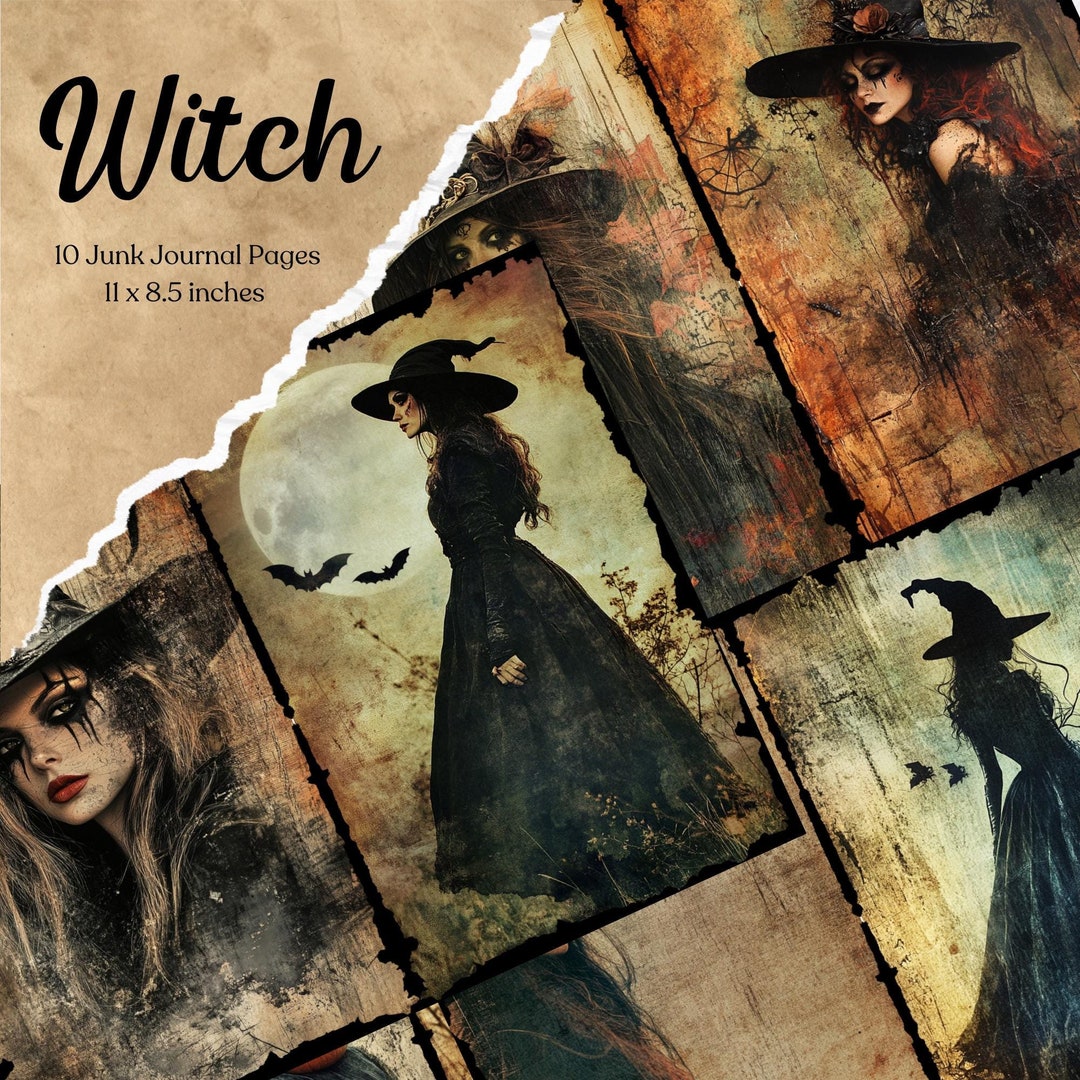 Witch Junk Journal Pages Digital Halloween Scrapbook Paper Kit Spooky ...