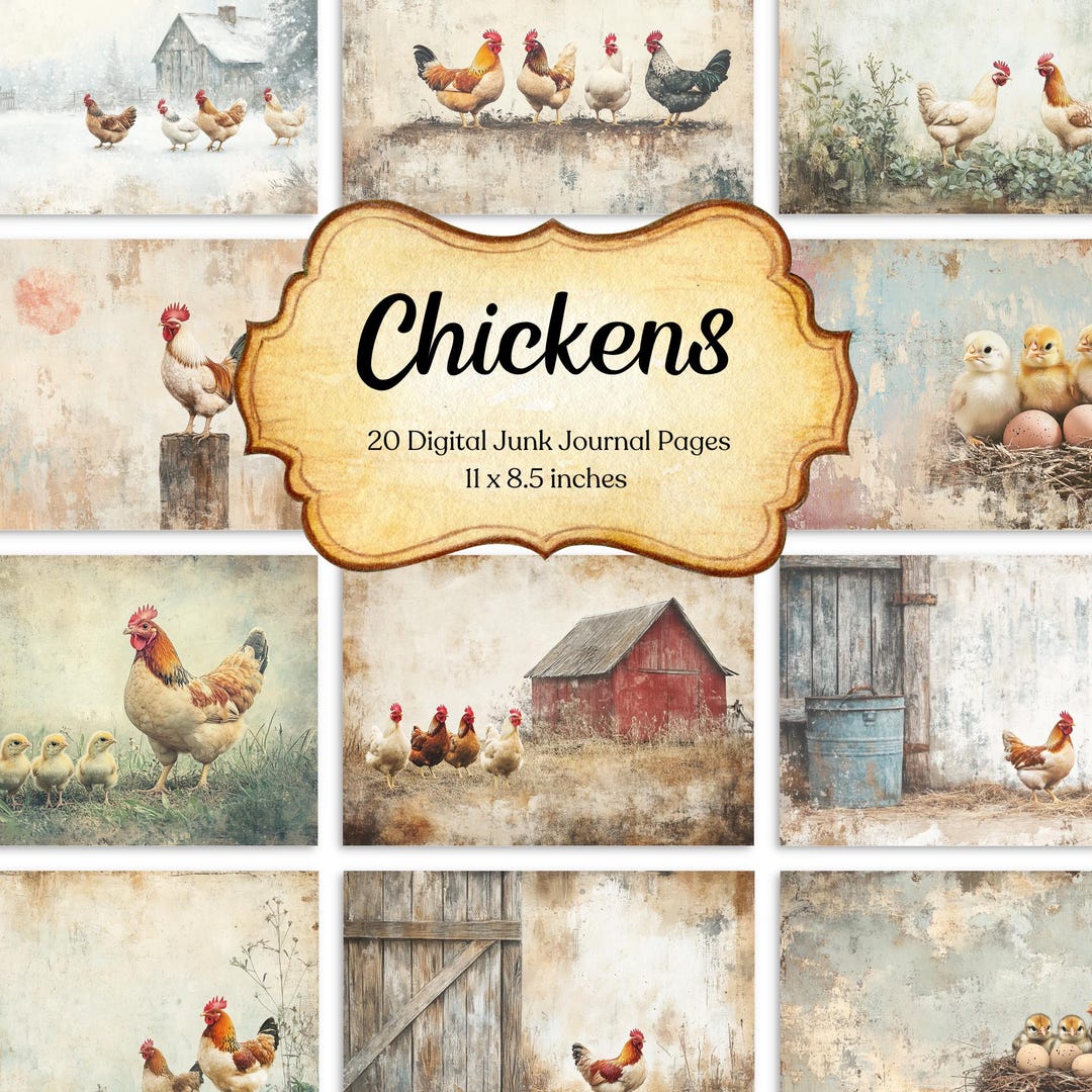 Chicken Junk Journal Papers Kit Animal Ephemera Printable Download ...