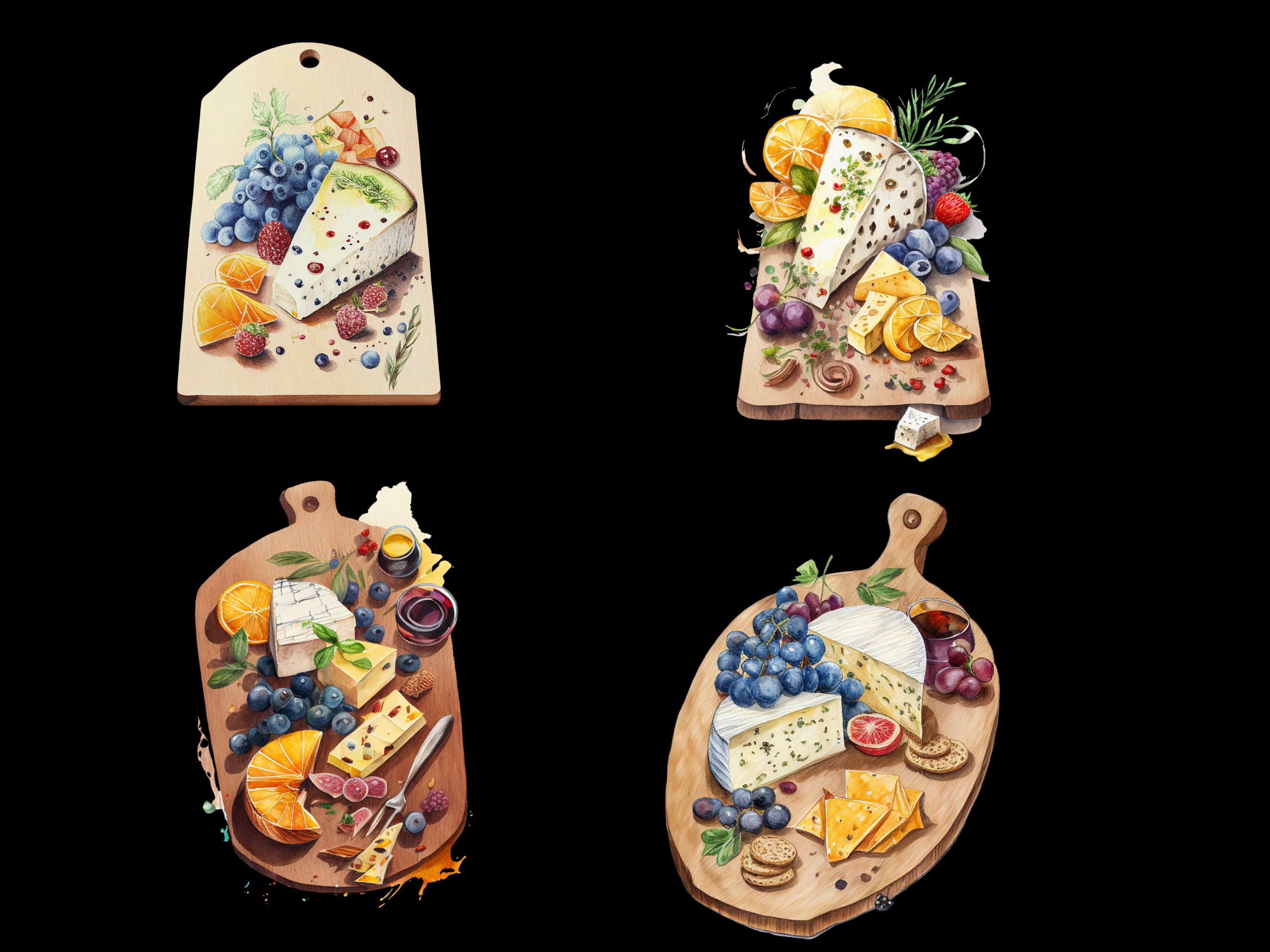 Watercolor Cheese Board Clipart Bundle Cheese Board Digital Images ...