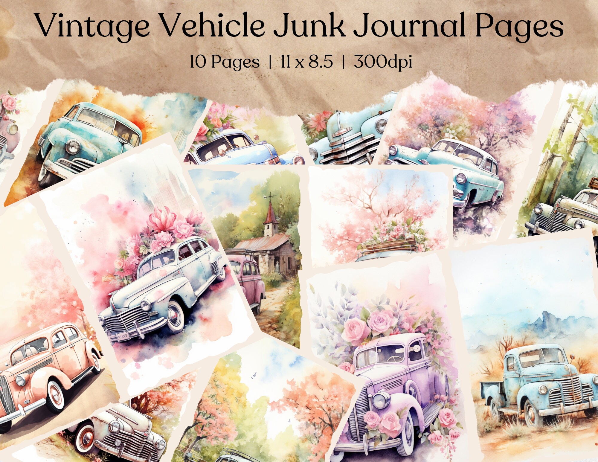 Vintage Vehicle Junk Journal Kit Car Printable Ephemera Journaling ...