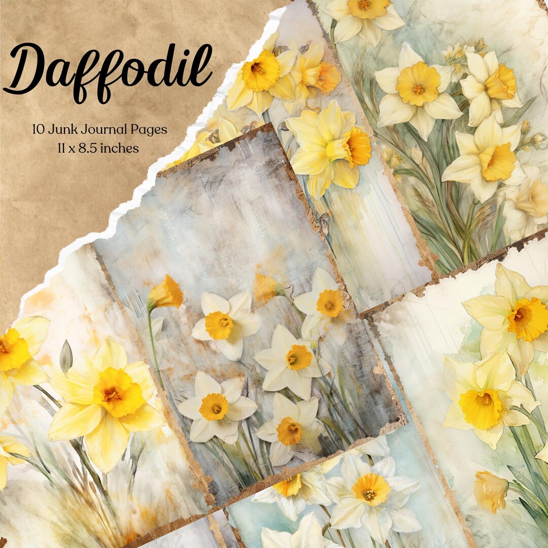 Daffodil Junk Journal Paper Flower Background Printable Floral Pages ...