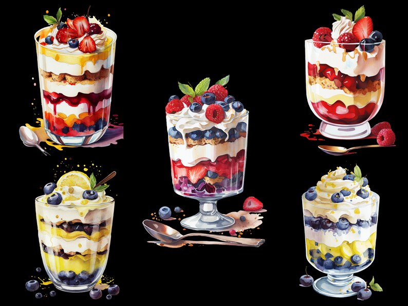 Watercolor Trifle Clipart Bundle Trifle Digital Images Trifle Graphics ...