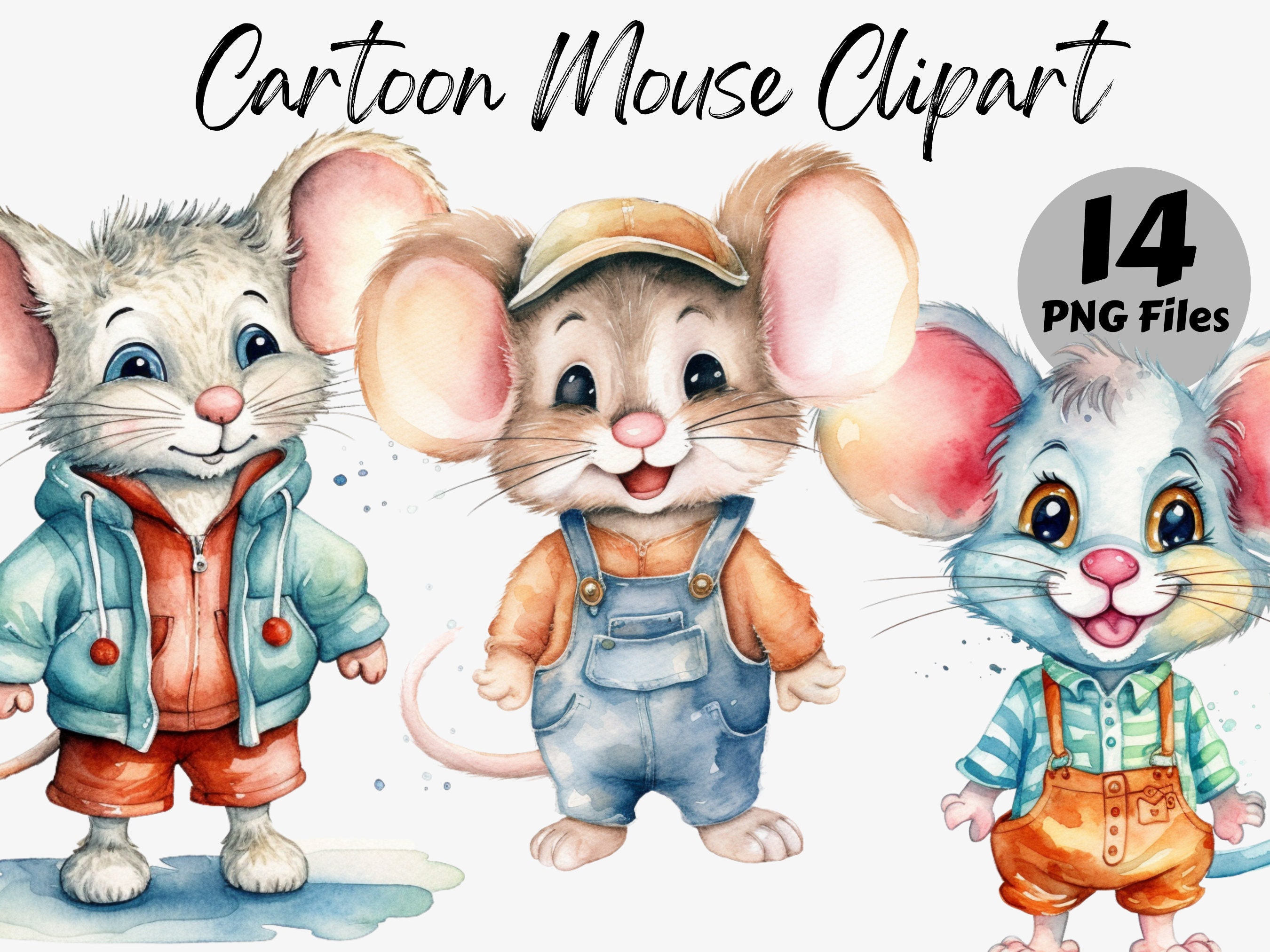 Watercolor Mouse Clipart Bundle Mouse Digital Images Mouse PNG Digital ...