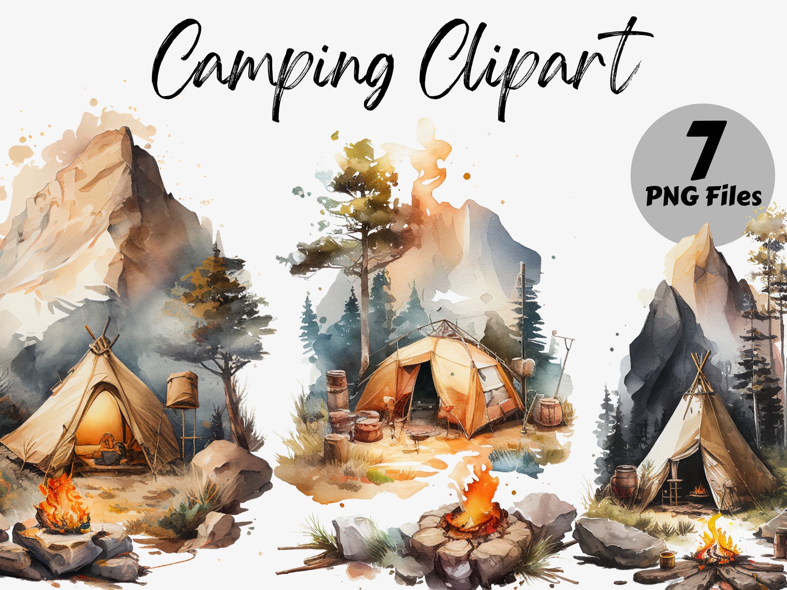 Watercolor Camping Clipart Bundle Camping Digital Images Camping ...