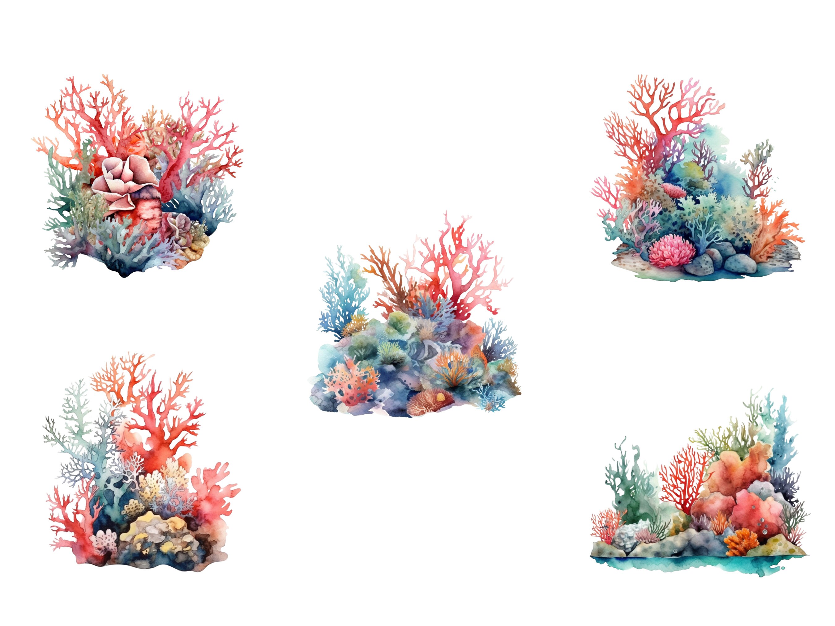 Watercolor Coral Reef Clipart Coral Reef PNG Ocean PNG - Etsy